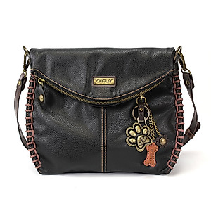 Chala Charming Crossbody Bag With Flap Top | Flap and Zipper Black Cross-Body Purse or Shoulder Handbag with Metal Chain - Paw Print