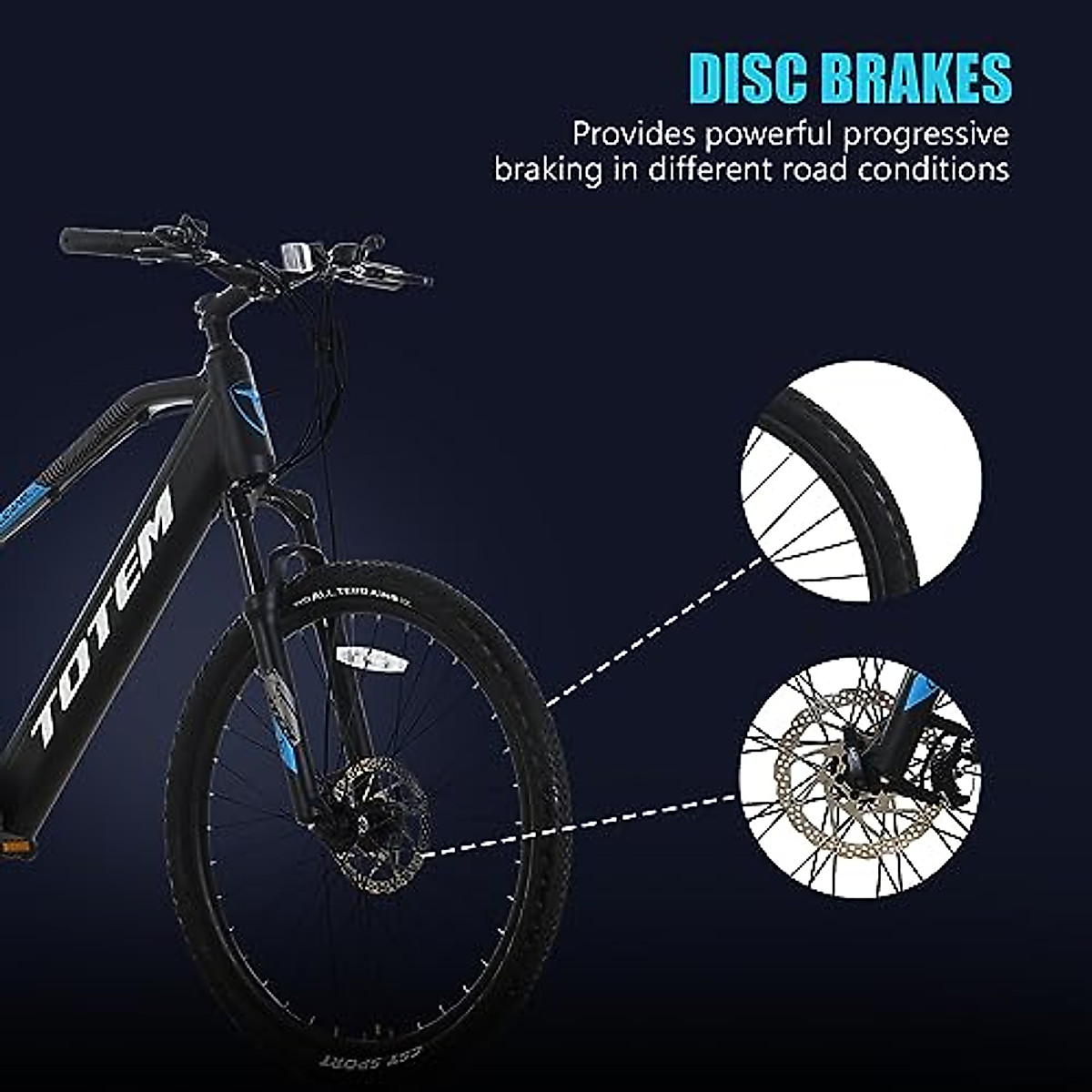 Totem Volcano Electric Bike for Adults 27.5”, 500W Powerful Motor, Ebike 48V 11.6Ah Removable Integrated Lithium Battery, Shimano 21-Speed, Mechanical Locking Suspension Fork-Blue