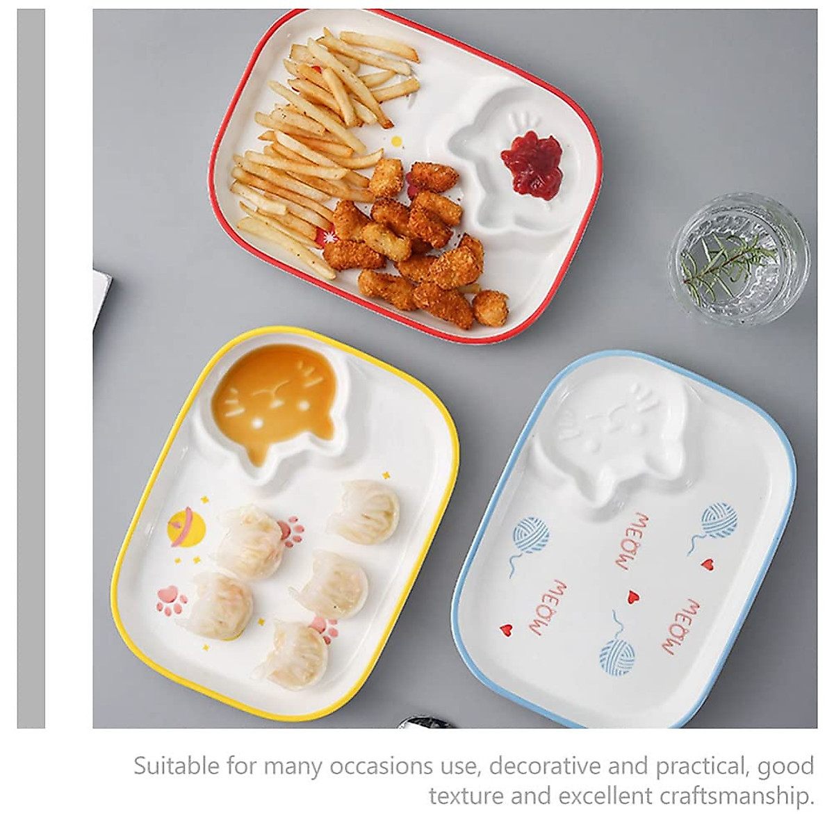 Hemoton Japanese Sushi Plates Ceramic Dumpling Plate with Sauce Dish Compartment Dip Serving Platter Snack Dessert Tray for Dim Sum Chips Salad Blue