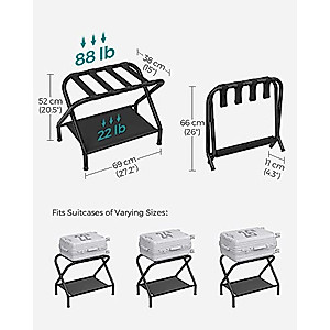 SONGMICS Luggage Racks, Set of 2, Suitcase Stand with Fabric Storage Shelf, for Guest Room, Bedroom, Hotel, Foldable Steel Frame, Holds up to 110 lb, 27.2 x 15 x 20.5 Inches, Black URLR002B02