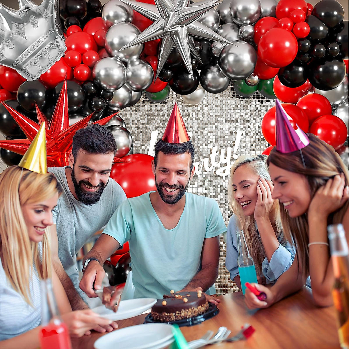 Red and Black Balloon Garland Arch Kit with Silver Red and Black Balloons for Anniversary Graduations Red and Black Birthday Decorations for Men Women