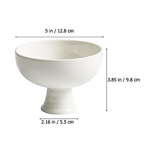 YARDWE Ceramic Footed Bowl Round Bowl Fruit Bowl Holder Dessert Display Stand Decorative Bowl for Kitchen Table Decor White (5inch)