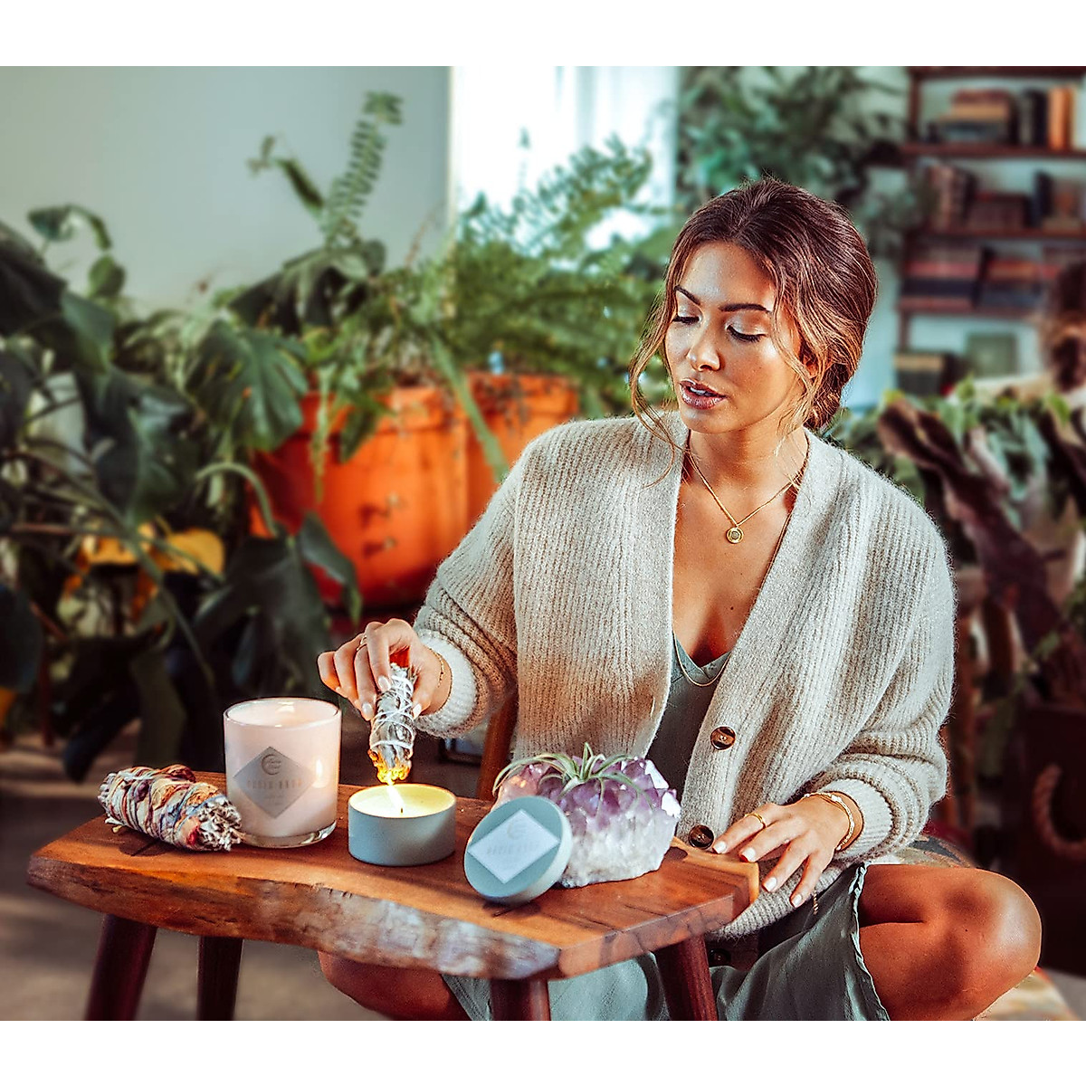 Auric Moon | Desert Sage + Lavender Scented Luxury Soy Coconut Candle for Women | Slow 70+ Hour Burn | Wood Crackling Wicks | Hand-Poured in California