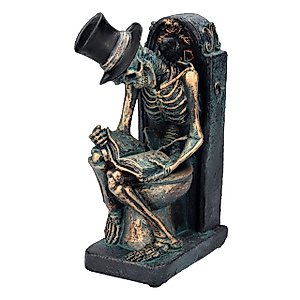Pacific Giftware RIP Bronze Finish Skeleton Reading on Toilet Tombstone Bathroom Office Decor 8” Tall