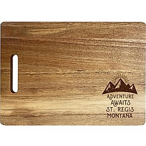 St. Regis Montana Camping Souvenir Engraved Wooden Cutting Board 14" x 10" Acacia Wood Adventure Awaits Design