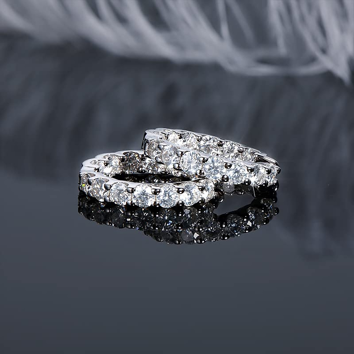 Moissanite Hoop Earrings for Women, 925 Sterling Silver D-E Color VVS1 Lab-Created Diamond Huggie Earrings, 18K White Gold Plated Small Hoop Earring Hypoallergenic Jewelry Gifts