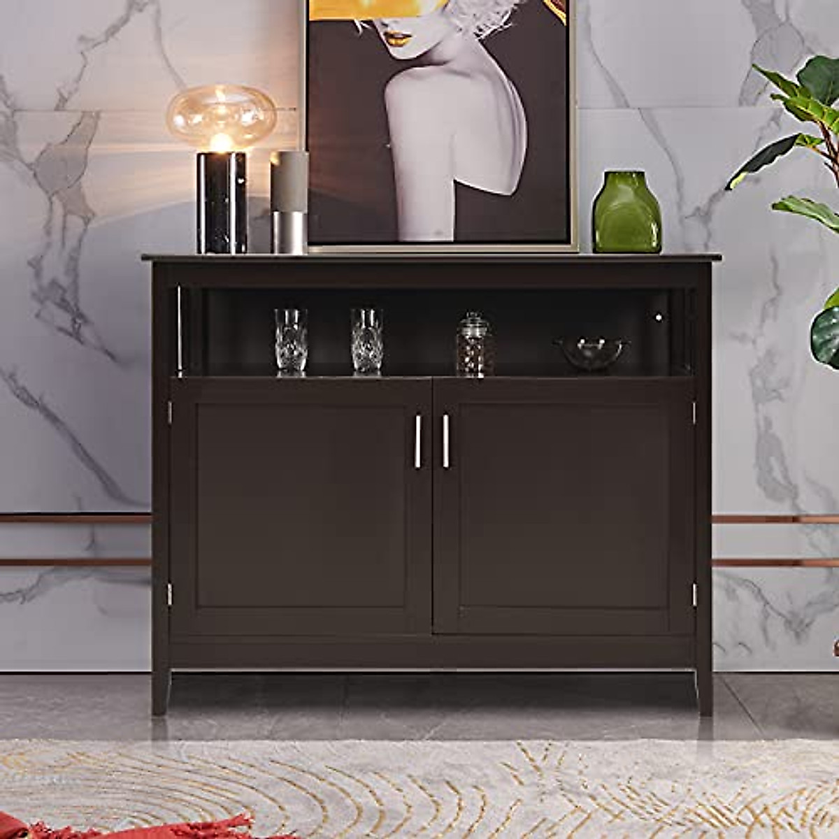 Costzon Buffet Cabinet with Storage, 45"L x 20"D x 36"H Large Wooden Kitchen Sideboard with 2-Level Shelf, Open Doors, Coffee Station Side Boards for Living Room, Home Coffee Bar, Bathroom (Espresso)