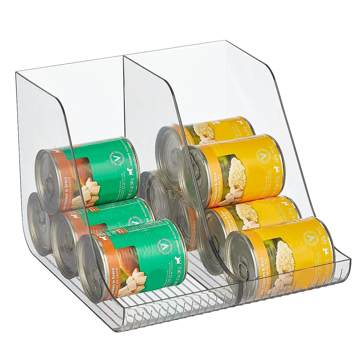 mDesign Plastic Divided Beverage Storage, Can Dispenser Holder for Kitchen, Refrigerator, Fridge, Pantry; Organizer for Soda, Pop, Drinks, Beer; Holds 24-26 Cans, Ligne Collection - 2 Pack - Clear