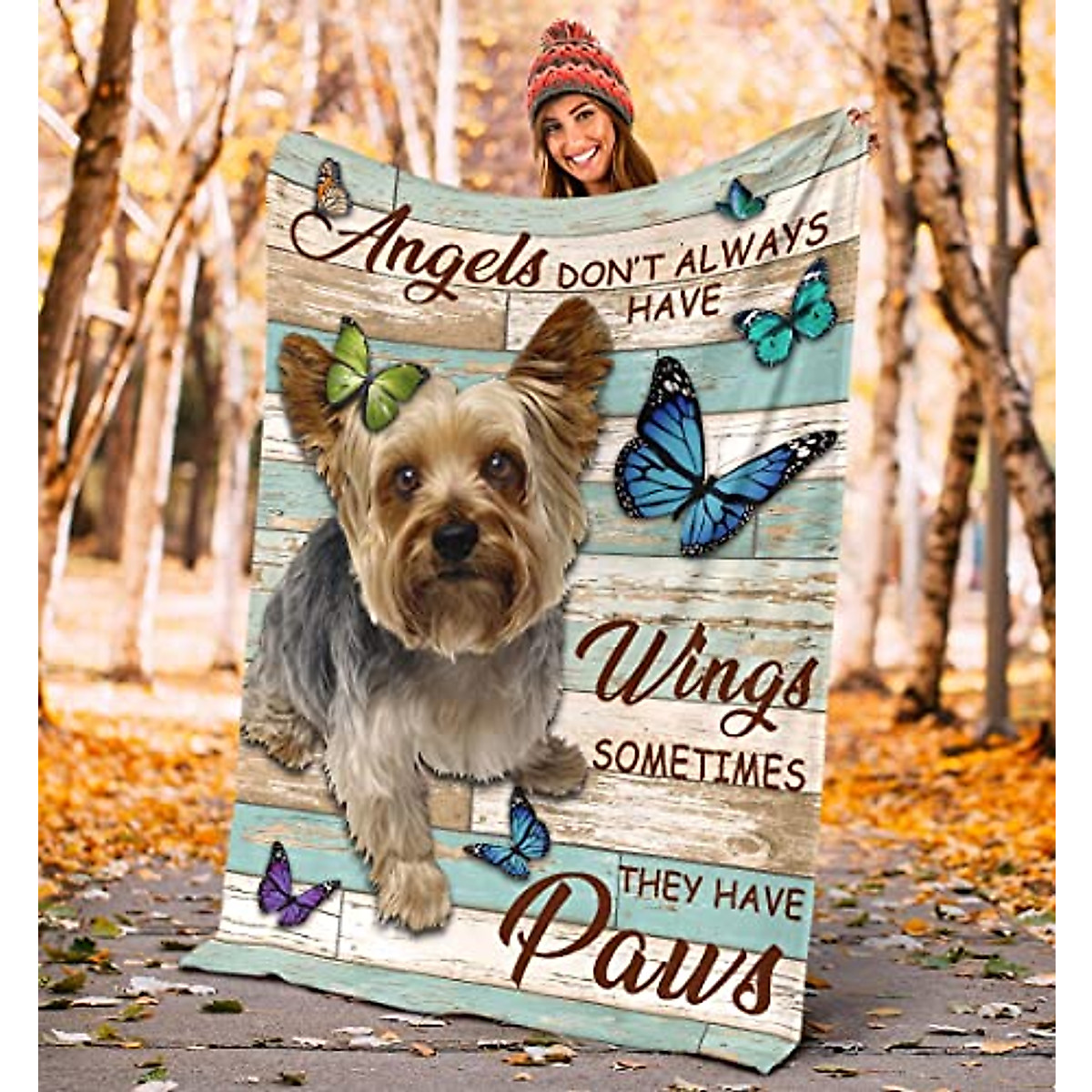 Angles Don't Always Have Wings Sometimes They Have Paws Yorkie Fleece blanket,Yorkshire Terrier Blanket Dog Print Fleece Blanket Fluffy Throw Blanket for Adults,Mom,Women, Kids for Sofa Bed Picnic