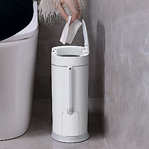 Huaqinglian 2.6 Gallon Automatic Touchless bothroom Trash can with Toiler Brusher- Motion Sensor Smart Garbage Can with lids-Slim Electric Wastebaskets for Bedroom/Living Room/Kitchen/Office (White)