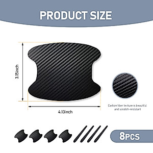 ZKFAR 8 PCS Carbon Fiber Black Leather Door Bowl Sticker for Car, Door Handle Scratch Protector, Universal Fit