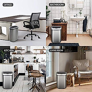 HCB Trash Can Automatic Waste Bin Mute Metal Garbage Can with Lid Stainless Steel 13 Gallon 50 Liter for Kitchen | Office | Bedroom | Bathroom | Living Room