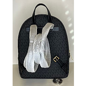 Michael Kors MICHAEL Michael Kors Adina MD Backpack bundled with matching LG Flat MF Phone Wallet Purse Hook (Signature MK Black)