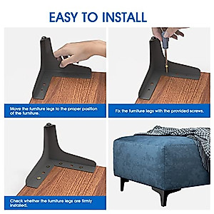 SVISNA 6 Inch Black Furniture Leg Metal 8PCS, Home DIY Heavy Duty Replacement Feet for Bookshelf, Sofa, Cabinet, Chair, Couch, Coffee Table, Desk, Bench, Ottoman, Nightstand, etc