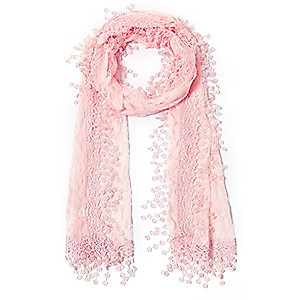 Cindy and Wendy Lightweight Soft Leaf Lace Fringes Scarf shawl for Women,Peach Pink,One Size