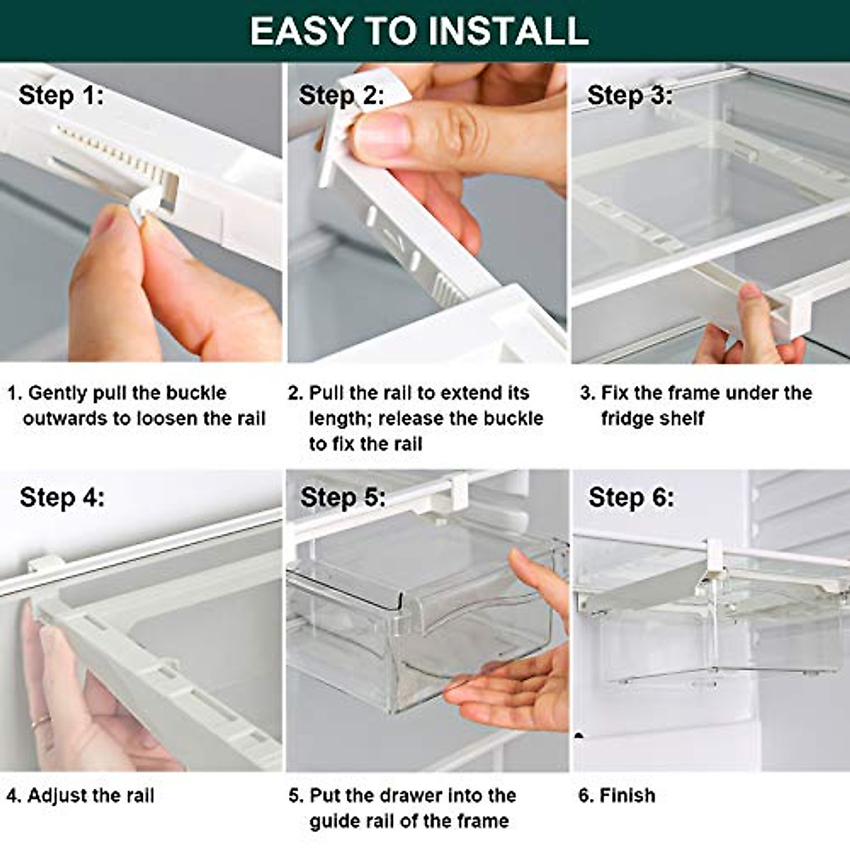 LALASTAR Fridge Drawer Organizer & Egg Holder For Refrigerator, Set of 2, Pull Out Refrigerator Storage Drawers for Fruits, Vegetable And Egg, Storage Containers Fit for Fridge Shelf Under 0.6"