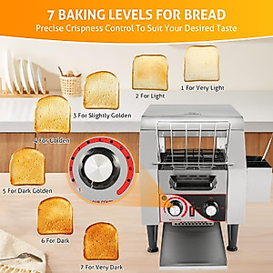 WICHEMI Commercial Conveyor Toaster, 150 Slices/Hour Heavy Duty Stainless Steel Commercial Toaster Oven Electric Restaurant Toaster 1300W Electric Conveyor Belt Toaster for Toast Bun Bagel Bread