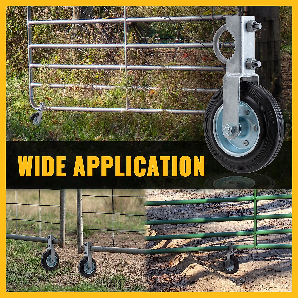 VIVIDA Gate Wheels for Metal Tube Gate, 6" Gate Wheel Gate Support Wheel with 1-5/8" Thru 2" Gate Frames, Heavy Duty Gate Helper Wheel for Chain Link Fence Swing Gate, 1 PCS