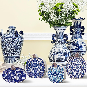 WATINC 4PCS Fall Pumpkin Wood Centerpiece Table Decor, Autumn Thanksgiving Tiered Tray Decorations, Chinoiserie Pumpkin Block Set, Halloween Rustic Harvest Party Wooden Sign for Home (Double Printed)