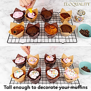 Baking Cups Cupcake Wrappers Set - 250 Pcs Brown Greaseproof Tulip Paper Cake Tin Liners and Natural Color Tulip Baking Parchment Papers for Muffins Cupcakes Mini Snacks Wedding Birthday Party