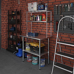 Amgood Stainless Steel Work Table Double Tier Overshelf | Metal Kitchen Prep Table & Shelving Combo | NSF (24" x 36" Work Table + 12" Overshelf)
