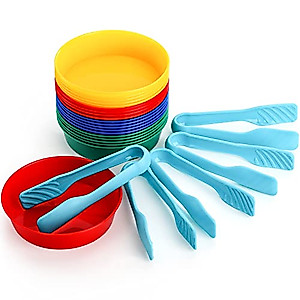 TOPZEA Set of 25 Pack Sorting Bowls and Tweezers, Plastic Classifying Counting Bowls Tweezers for Fine Motor, Early Education, Color Sorting Bowls Fine Motor Tweezers Preschool Educational Toys