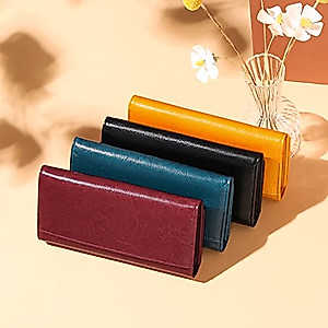 KELEEL Women Wallet Leather Clutch Bifold RFID Blocking Large Capacity Slim Ladies Purse Card Holder Organizer (Gloss Red)