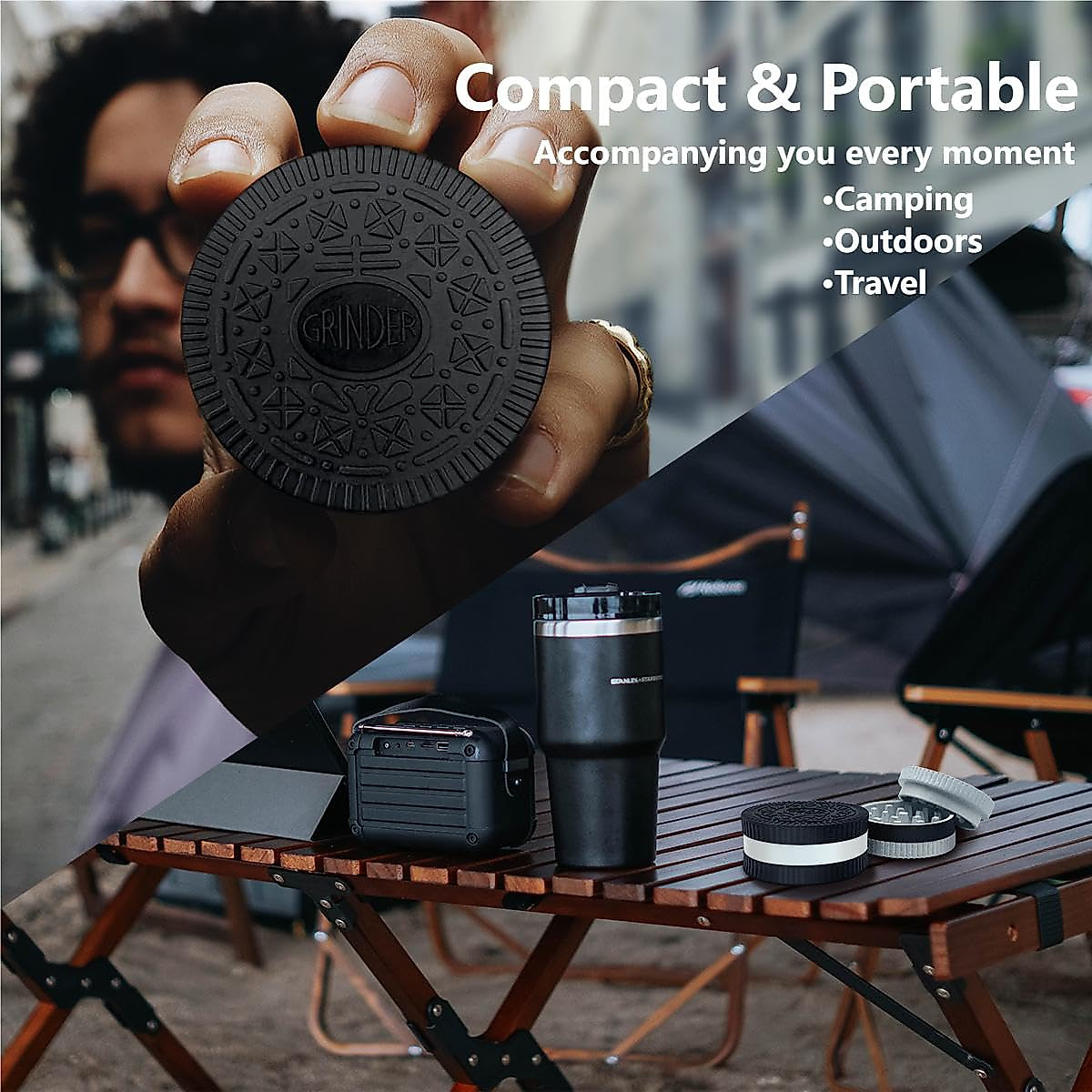 OWLSTEM Grinder,2.2 Inch Stronger Grip Biscuit Shape Design Grinder (Single,Black)