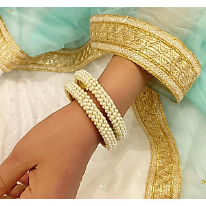 Efulgenz Faux Pearl Bangles Indian Traditional Beaded Bangles Antique Bangle Bracelet Set Bridal Wedding Bollywood Fashion Statement Jewelry for Women