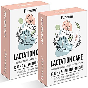 Funermy Postpartum Probiotics Lactation Supplements - Postnatal Probiotics Lactation Support for Gut and Digestive Health, Postnatal Vitamins for Breastfeeding Moms, 40 Packets (Pack of 2)