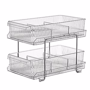 Cupboard Storage Rack, 2 Layer Pull Out Cupboard Storage Rack, Under Sink Cupboard Organizers with Partitions, Kitchen Spices Cupboard Storage Rack, Kitchen Pantry Organizer for Toiletry Pantry