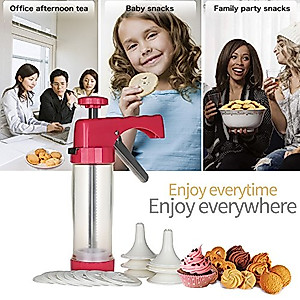 Cambom Clear Cookie Press Gun Kit with 16 Discs and 6 Icing Tips for DIY Biscuit Maker and Decoration Red