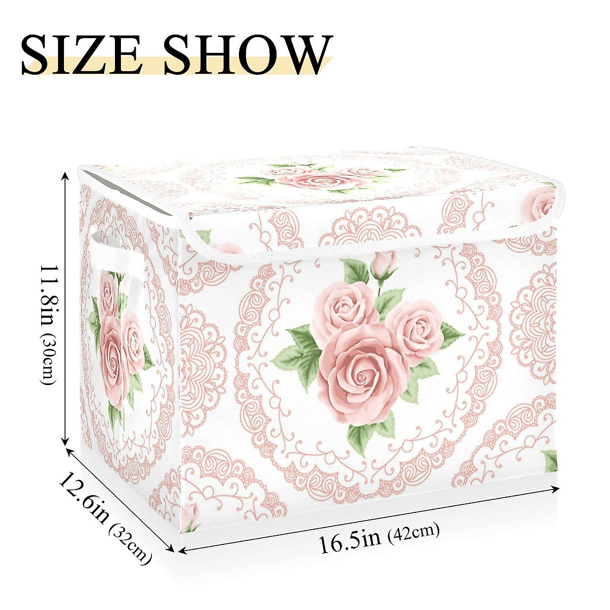 SUABO Pink Rose Storage Bin with Lid Large Oxford Cloth Storage Boxes Foldable Home Cube Baskets Closet Organizers for Nursery Bedroom Office