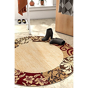 Well Woven Barclay Vane Willow Damask Beige Modern Area Rug 5'3" Round