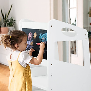 Wooden Toddler Tower for Learning,GAOMON Toddler Step Stool for Bathroom Sink&Kitchen Counter,Toddler Tower with Anti-tip Feet,Kitchen Little Helper Stool for Children,White