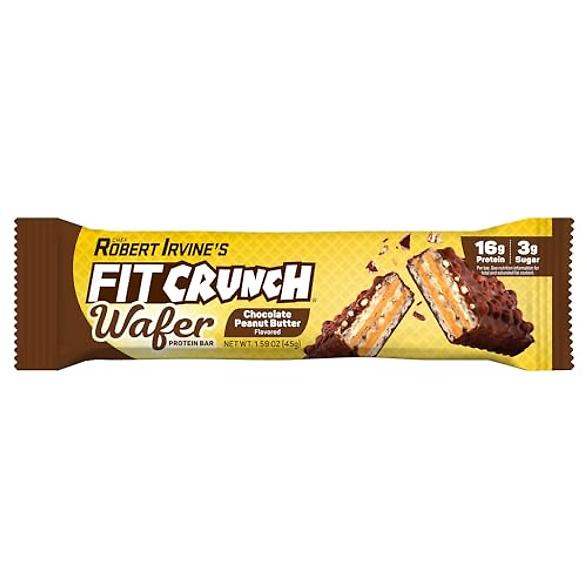 FITCRUNCH Wafer Protein Bars, Designed by Robert Irvine, 16g of Protein & 3g of Sugar (9 Bars, Chocolate Peanut Butter)
