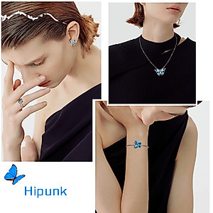 Hipunk Butterfly Blue Jewelry Sets Birthstone Women 925 Sterling Silver March-Auqamarine Birth Stone Animal Butterflies Jewelry Sets/Earring/Ring/Bracelet Set Crystal Birthday Jewelry SS0003M