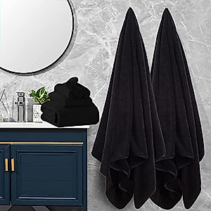 Junsey Black Bath Towels Set of 6, Bathroom Towels 27x55in Quick Dry Towel Set 600 GSM Microfiber Towels Super Soft Absorbent Shower Towels for Bathroom Hotel Spa Gym Camping Beach