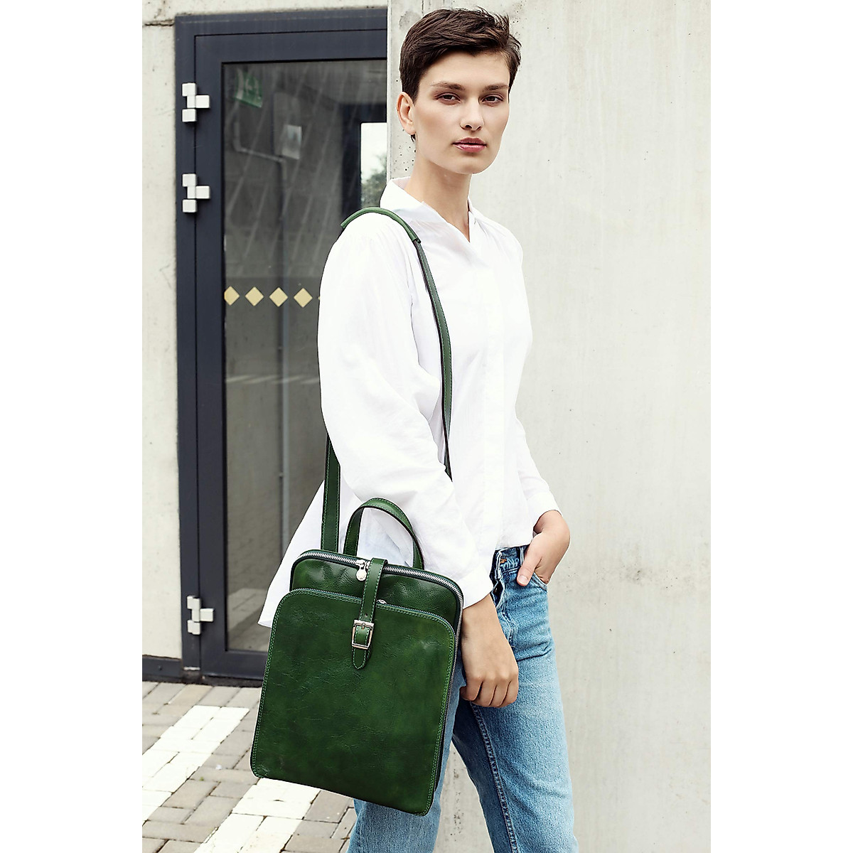 Leather Backpack Convertible to Shoulder Bag - Handmade For Laptops up to 12 Inches Daybag Rucksack - Time Resistance