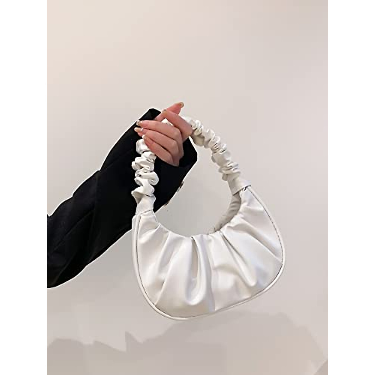 Verdusa Women's Ruched Leather Hobo Handbag Satchel Bag Mini Purse White one-size