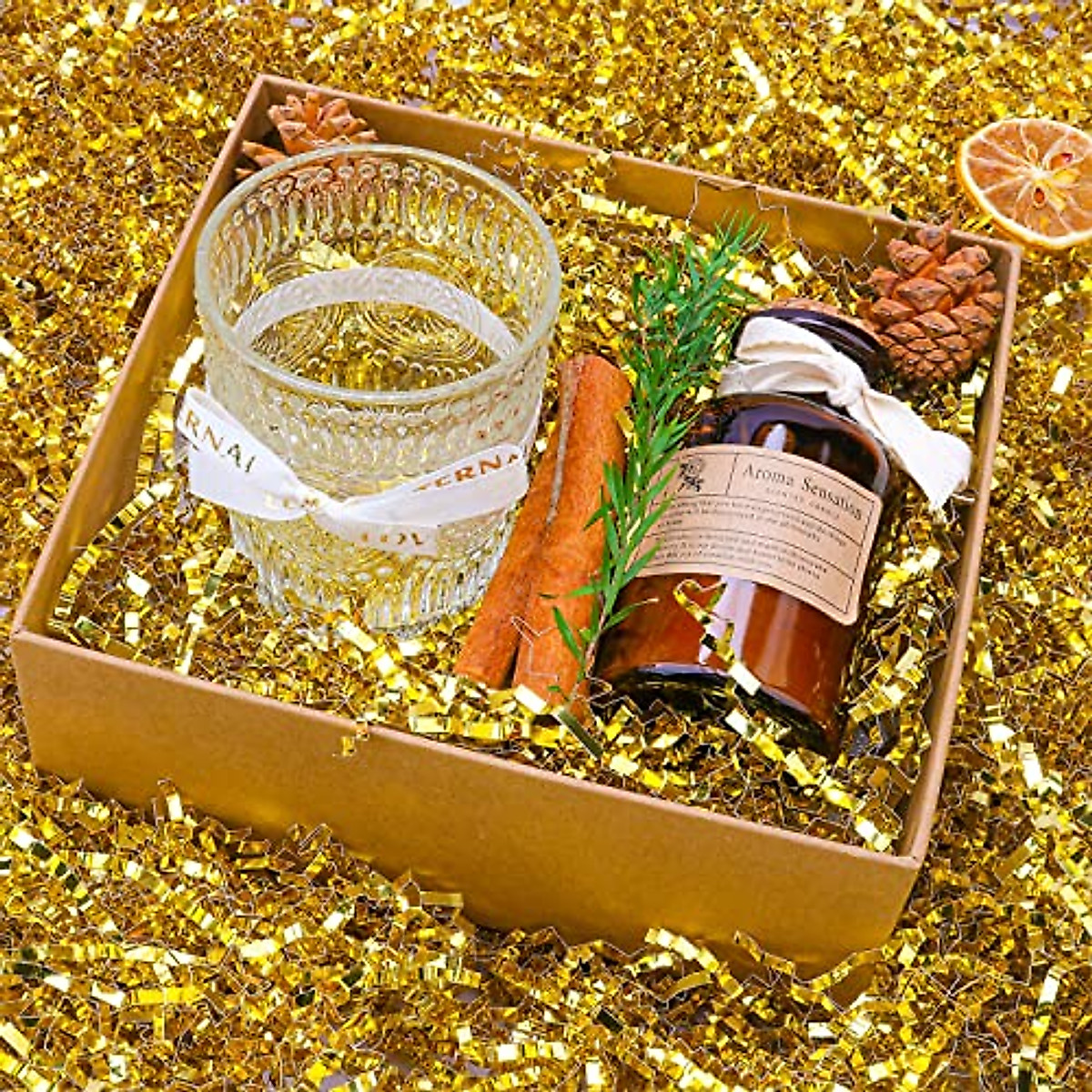 Zwish 1LB Gold Crinkle Cut Paper Shred Filler Metallic Iridescent Gift Boxes Filler Gift Wrapping Gift Basket Filler for Gift Wrapping & Basket Filling