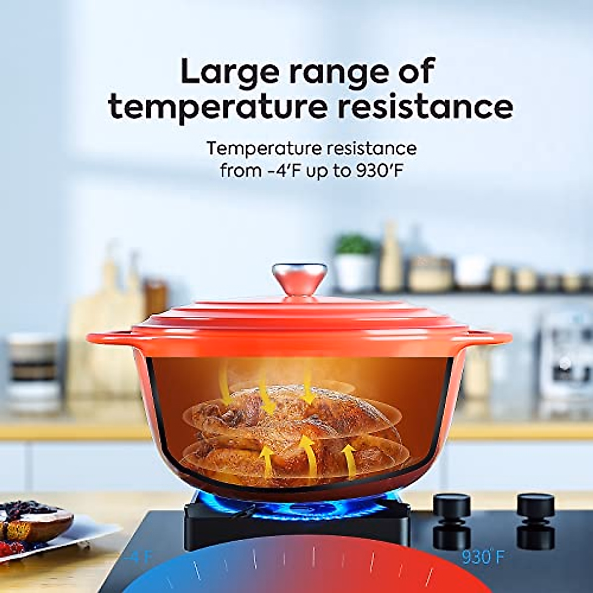 HUABANG Enameled Cast Iron Dutch Oven with Lid,Cast Iron Pot, Diameter Suitable For All Kinds of Cookware and Induction Cooker,Dishwasher,Suitable for Making Food (4.3 Quart, Cerise Round)