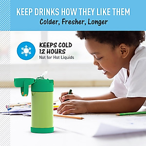 THERMOS FUNTAINER Water Bottle with Straw - 12 Ounce, Lime/Orange - Kids Stainless Steel Vacuum Insulated Water Bottle with Lid