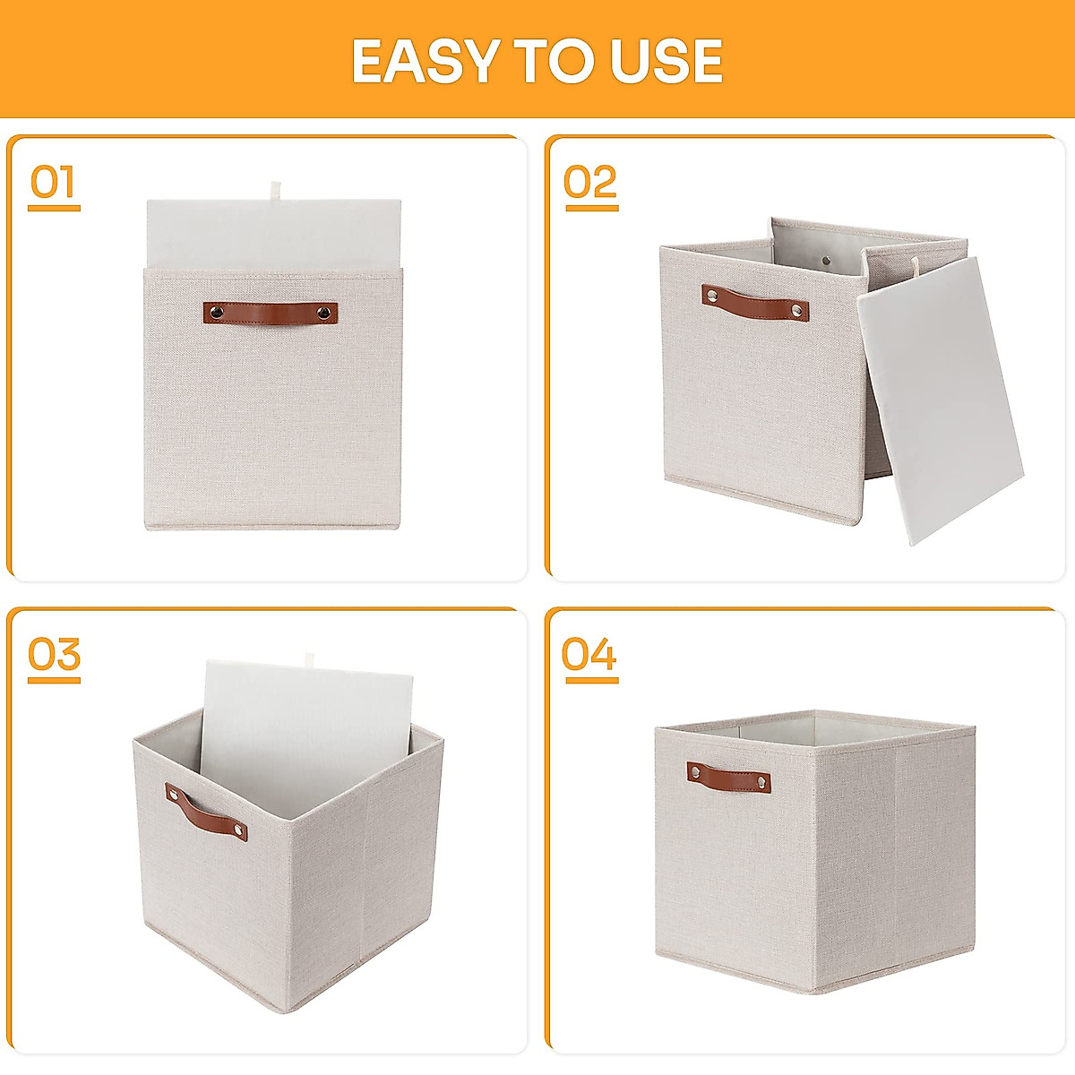 DULLEMELO 12inch Cube Storage Baskets for Shelves Closet Storage,Sturdy Home Organization Bins for Gifts Empty,Foldable Fabric Storage Cubes Baskets for Nursery Toys Clothes Storage(Beige-4 Pack)