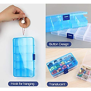 6 Pack Plastic Bead Organizer Storage Box with Compartments Containers with Adjustable Dividers Clear Storage Box for Earring Jewelry Beads Fishing Sewing Craft Supplies, 15 Grids