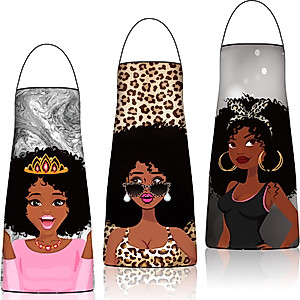3 Pieces African Women Aprons Waterproof Black Girl Apron Adjustable African American Aprons Black Women Aprons Art Aprons Bib Mothers Day Gifts for Baking Gardening Cooking, 35.43 x 23.62 Inch