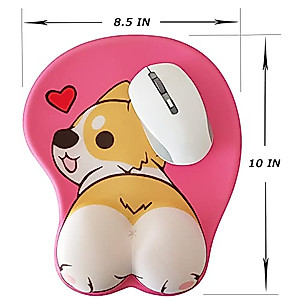 Kawaii Fun Dog Mouse Pad Cute Computer Mouse Pads Gaming Mouse Mat Ergonomic 3D Mouse Pad with Gel Wrist Support Rose