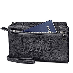 nuoku Wristlet Clutch Wallet Purse Small Crossbody Bags for Women With Cell phone Holder RFID 2 Straps(Black)