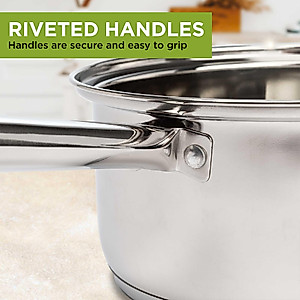 Ecolution Classic Stainless Steel Pots and Pans Set, Professional Quality, Encapsulated Base, Comfort Grip Riveted Handles, All Cooktop Safe, Oven Safe, Dishwasher Safe, 10-Piece