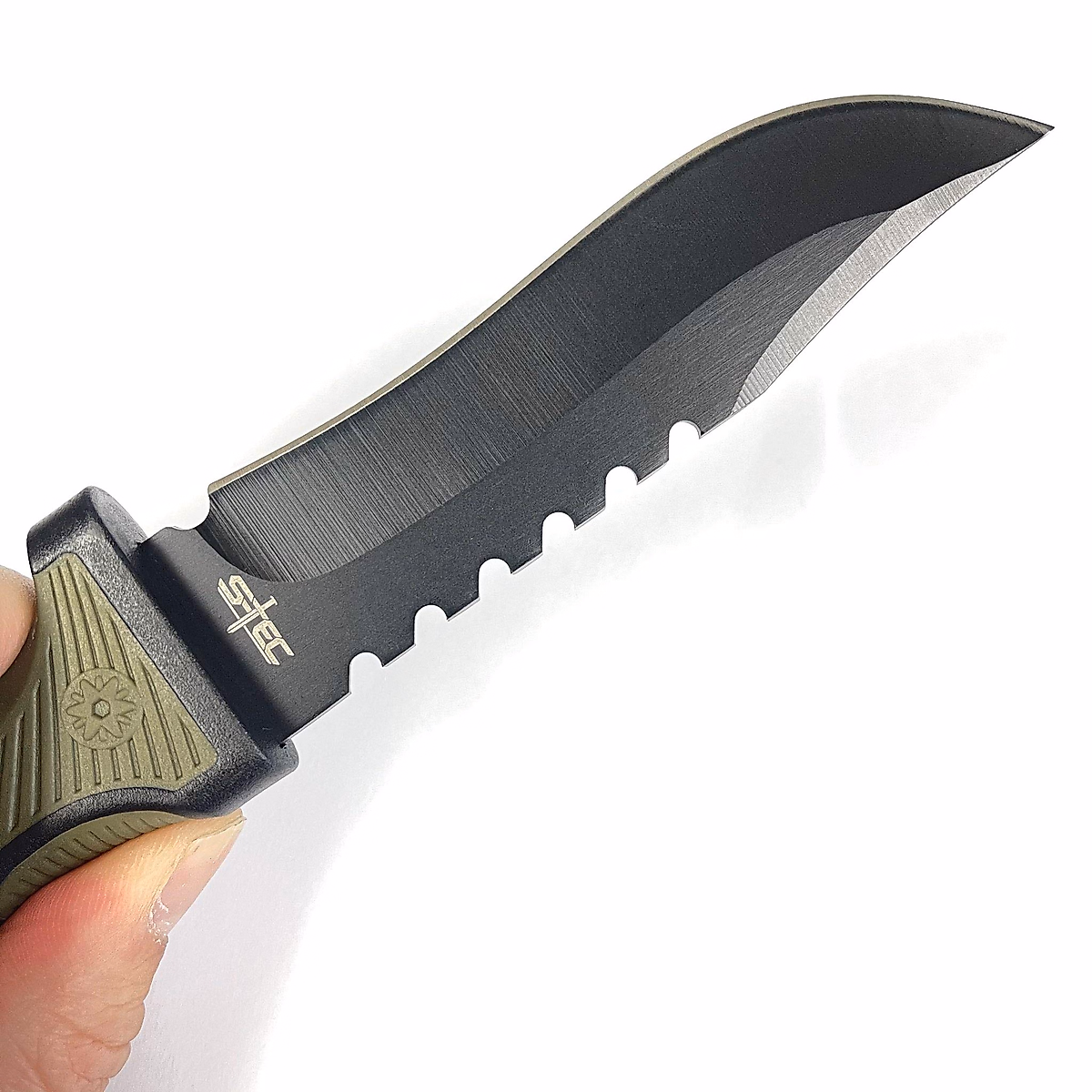 S-TEC Fixed Blade Hunting Knife Rambo I 4.5" Stainless Steel Blade I Rubber Handle I w/Plastic Sheath I Hunting I Camping I Outdoor I (Black Blade)